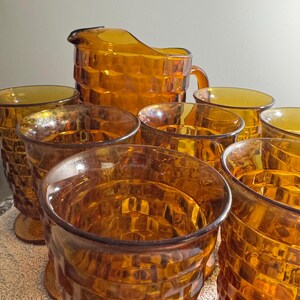 Fostoria Cubist Whitehall Pattern Amber Color Ice Cube Pitcher & 7 ...