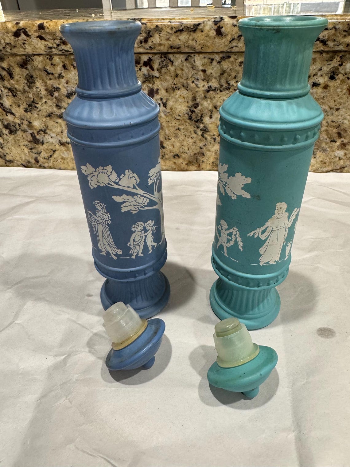 Vintage Avon Wedgwood Style Blue & Teal Set Charisma Cologne Empty ...