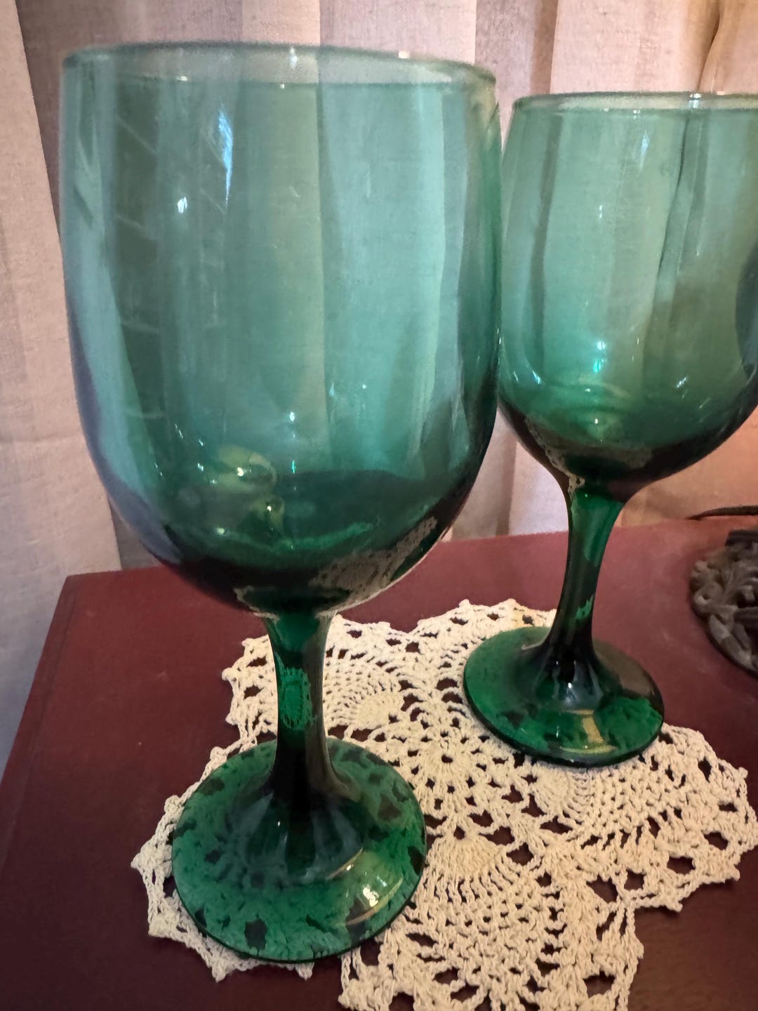 Vintage Libbey Emerald Green Wine Glasses or Water Goblets Set of 2 ...