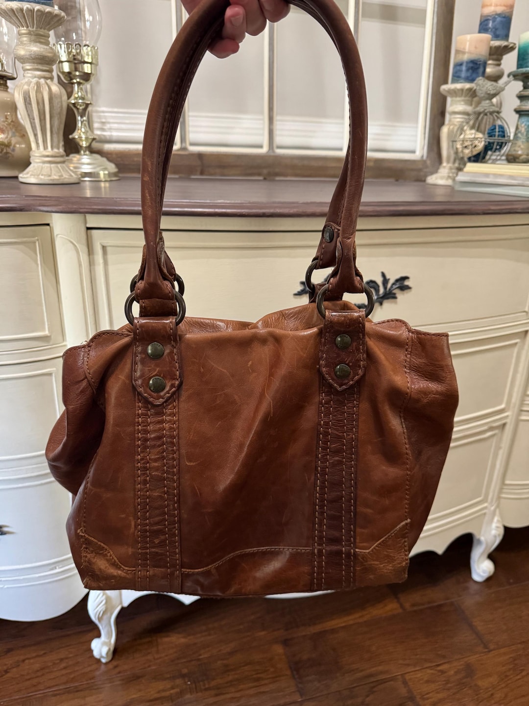 Frye Leather Tote Cognac Brown / Leather Purse or Handbag / Dark Brown ...
