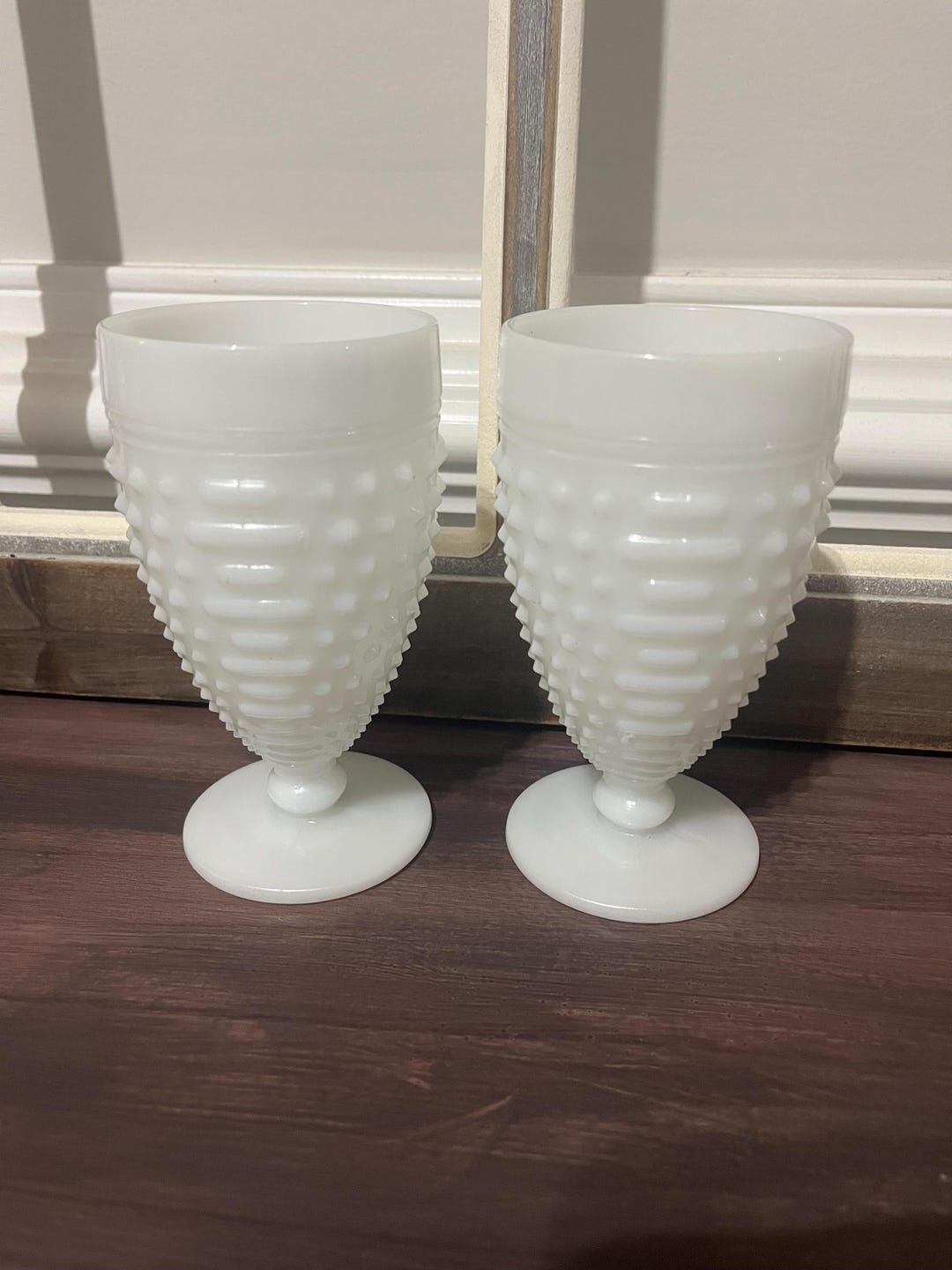 Vintage Anchor Hocking Milk Glass Hobnail Goblets Set of 2, White ...