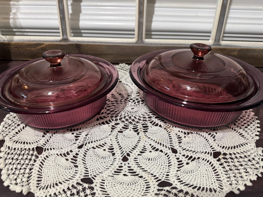 Vintage Visions Cranberry Glass Casserole Dishes & Bowls – Corning ...