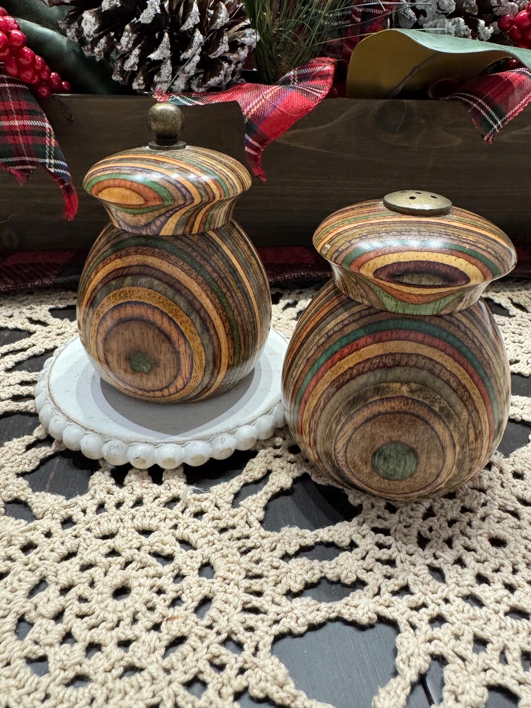 Vintage Mr. Dudley Wood Rainbow Striped Pepper Mill and Salt Shaker Set ...