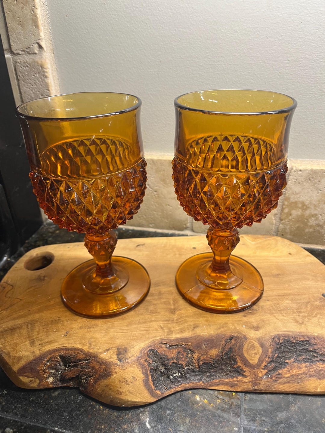 Vintage Indiana Glass Diamond Point Goblets, Tea Glasses, Barware ...