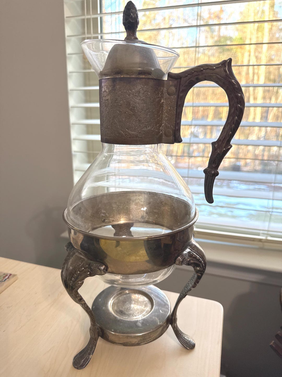Vintage Corning Silver Plated Glass Carafe With Ornate 3-legged Stand ...