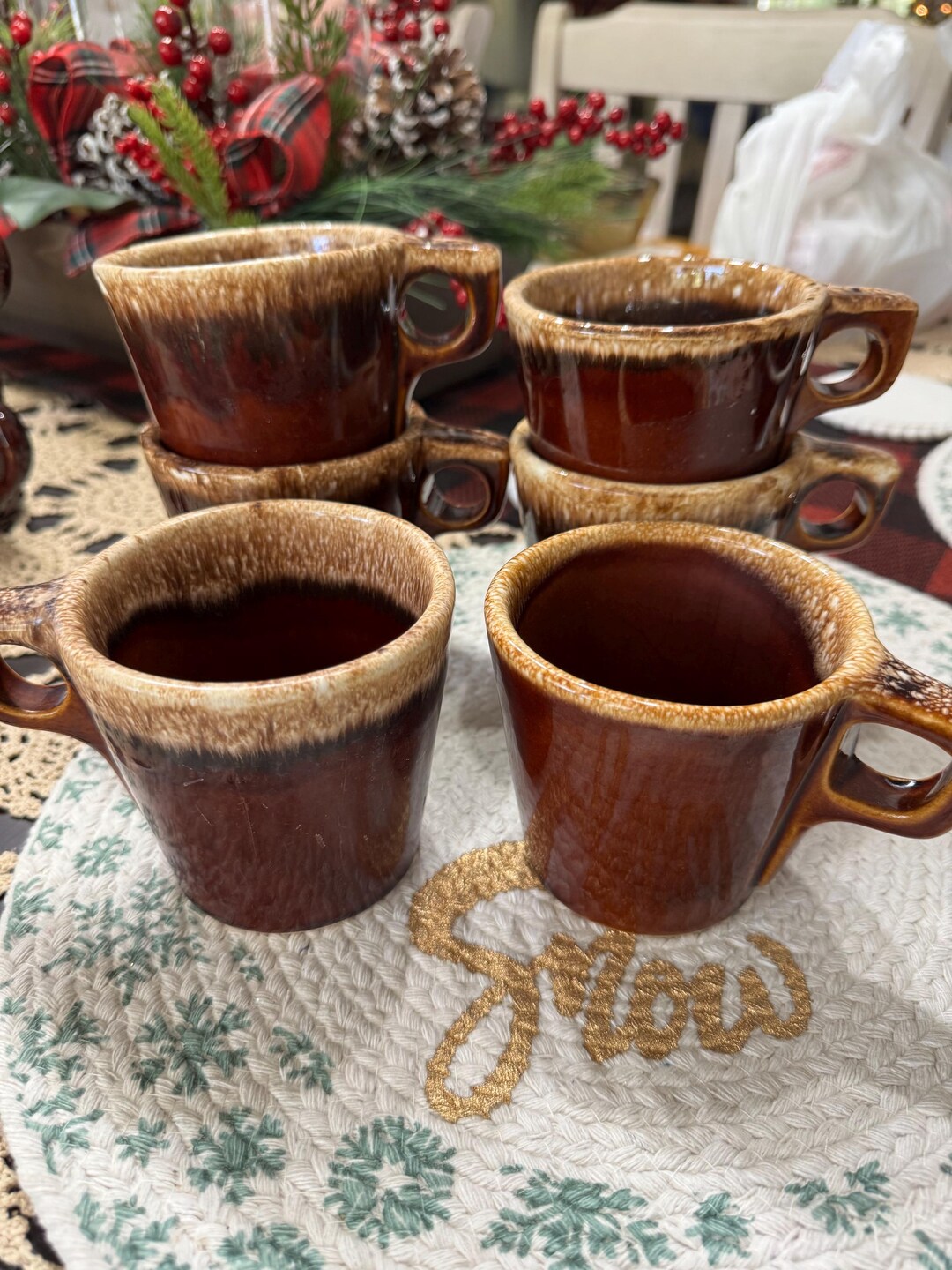 Vintage Hull Pottery Brown Drip Glaze Oven Proof USA Coffee Cups Mugs ...