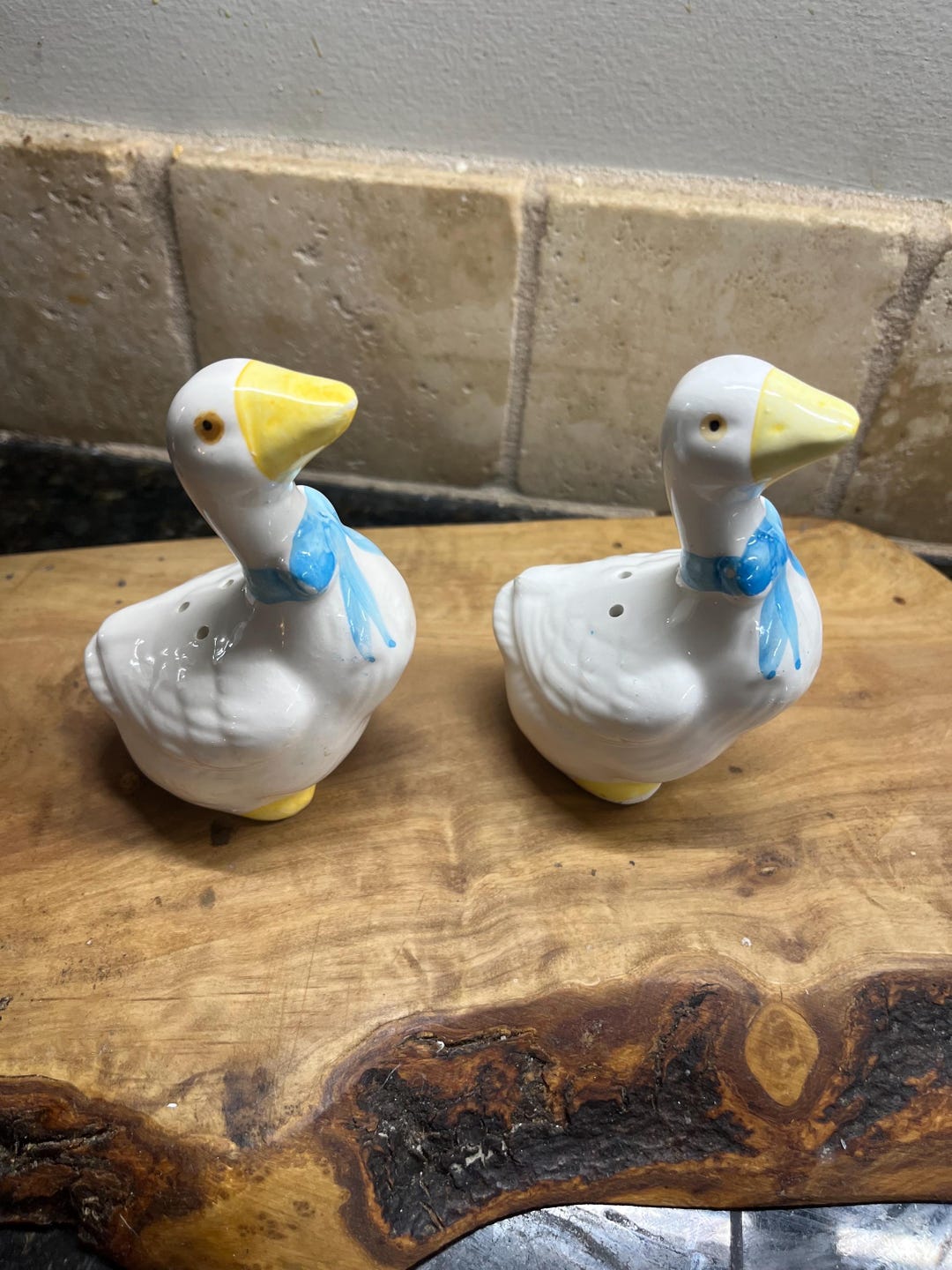 Ceramic Geese Salt and Pepper Cellar With Blue Neck Ribbons - Etsy