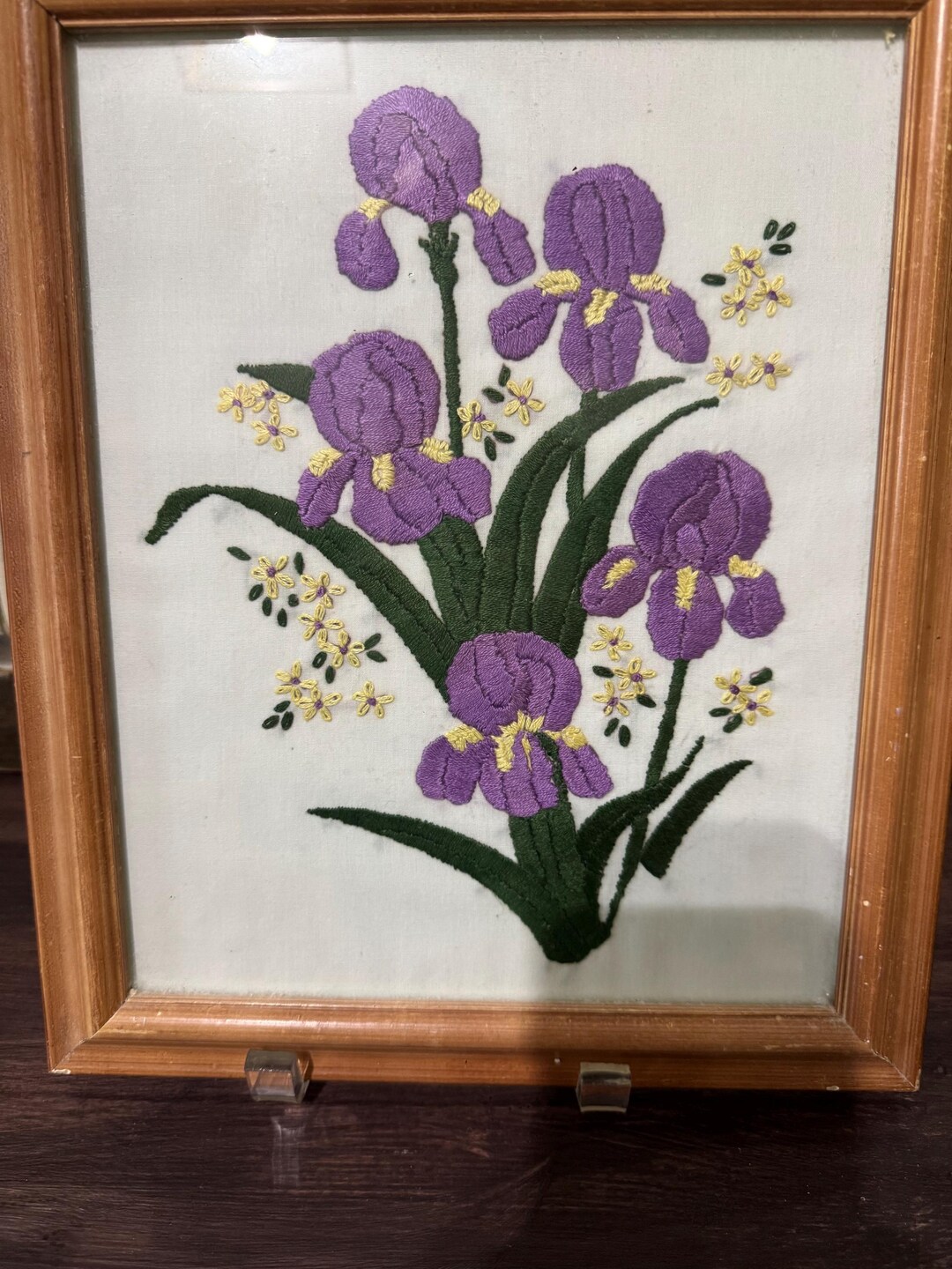 Vintage Hand Stitched Embroidered Iris Scene in 8x10 Frame / Purple ...