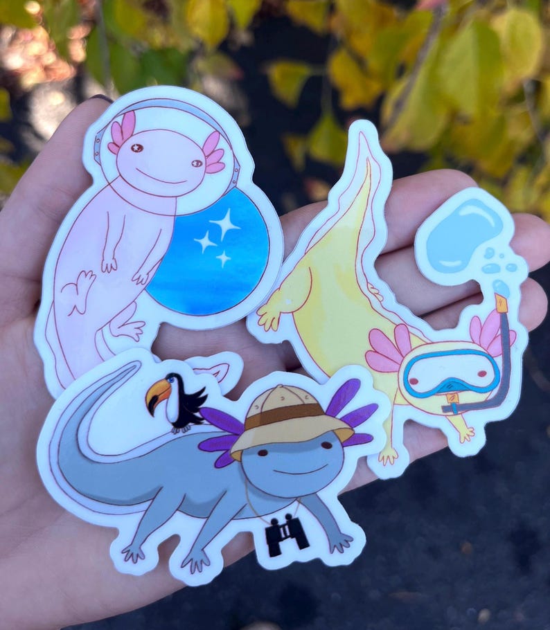 Axolotls ‘round the World Sticker Set, 3", Water Bottle Stickers ...