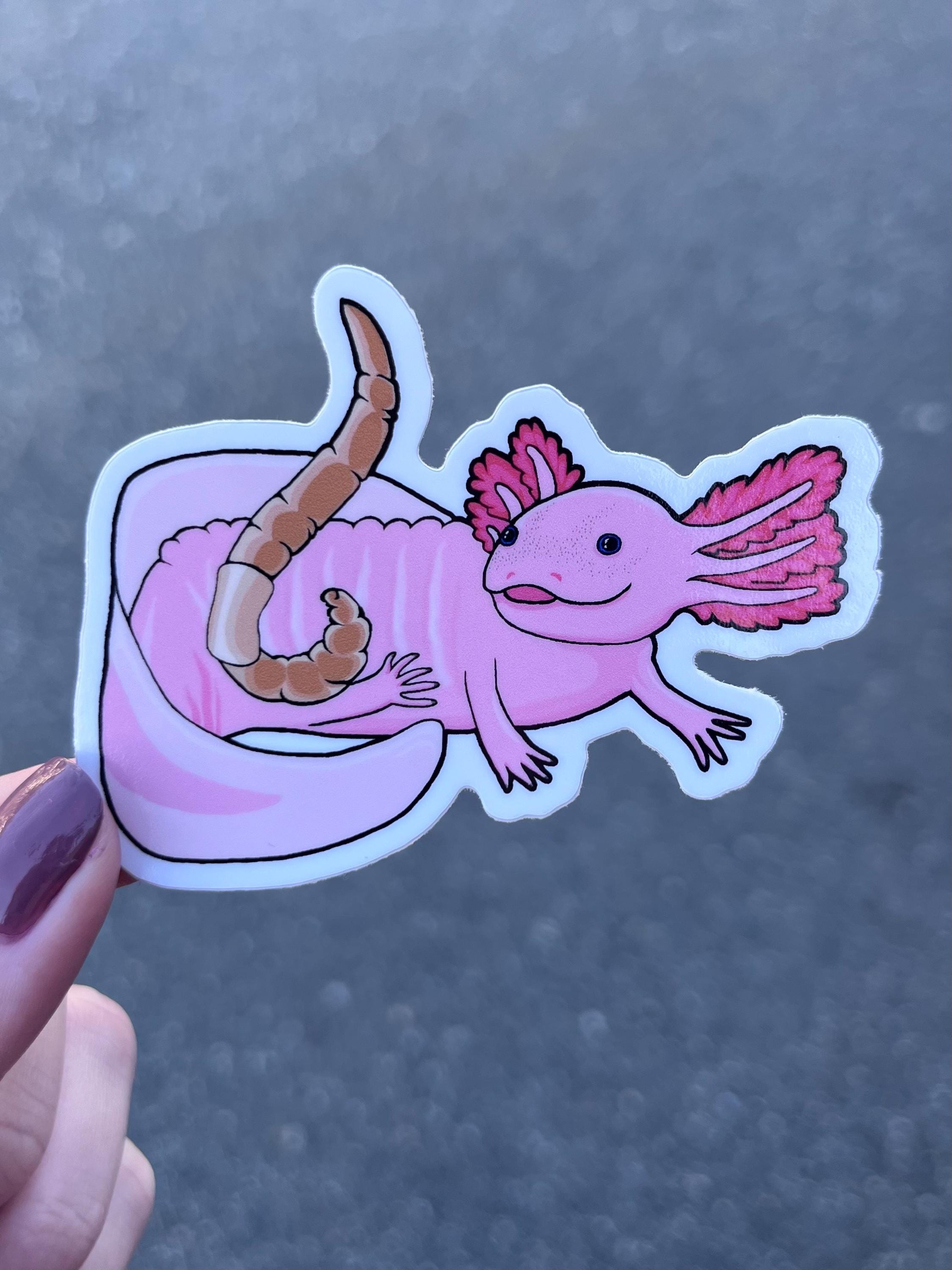 Axolotl Worm Sticker, 3", Water Bottle Sticker, Laptop Decal, Cute ...
