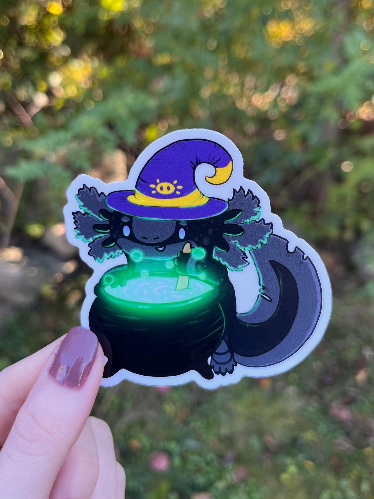 Witchy Axolotl Sticker, 3", Water Bottle Sticker, Laptop Decal, Cute ...