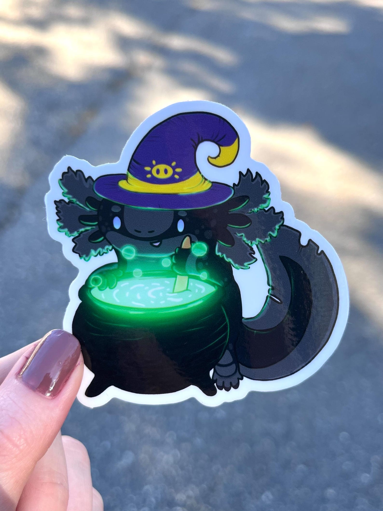 Witchy Axolotl Sticker, 3", Water Bottle Sticker, Laptop Decal, Cute ...