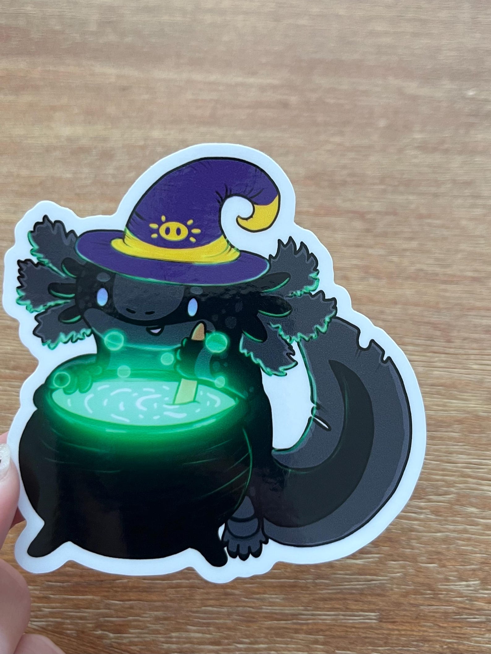 Witchy Axolotl Sticker, 3", Water Bottle Sticker, Laptop Decal, Cute ...