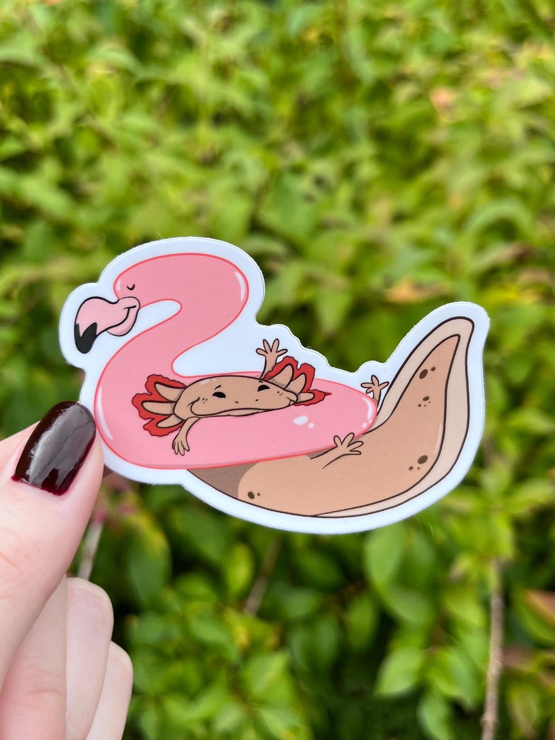 Flamingo Pool Float Axolotl Sticker, 3", Water Bottle Sticker, Laptop ...
