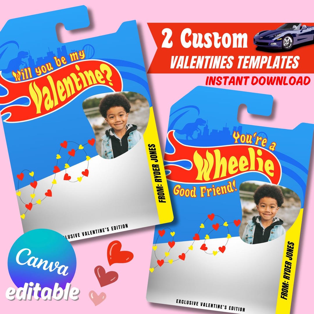 Valentine Hot Car Wheels Template | Printable Custom Personalized Boy ...