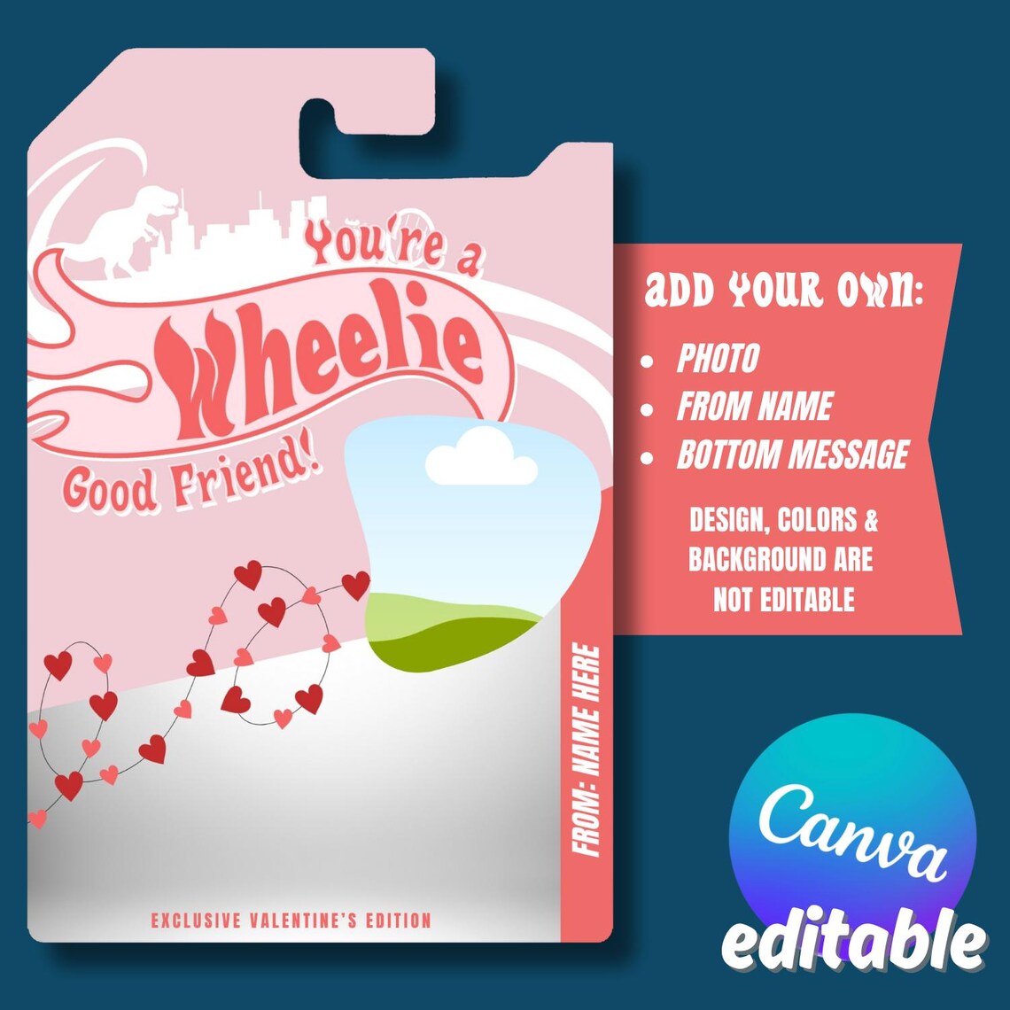 Valentine Hot Car Wheels Template | Printable Custom Personalized Pink ...