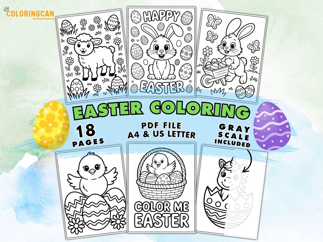 Easter Coloring Book, Kids & Adult Holiday Activity, Minimalist Spring ...