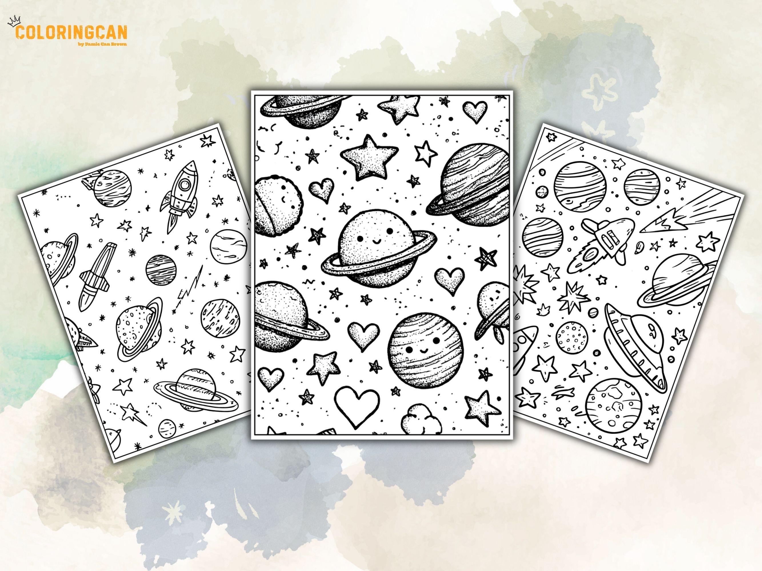 Outer Space Doodle Coloring Book, Galactic Universe Planet Art, Cosmic ...