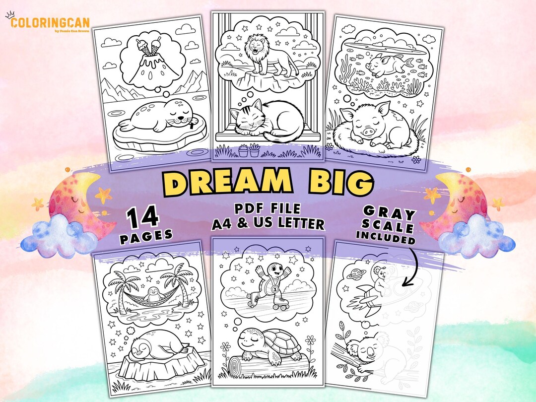 Dreaming Animal Coloring Book, Cute Imaginative Creative Play Coloring ...