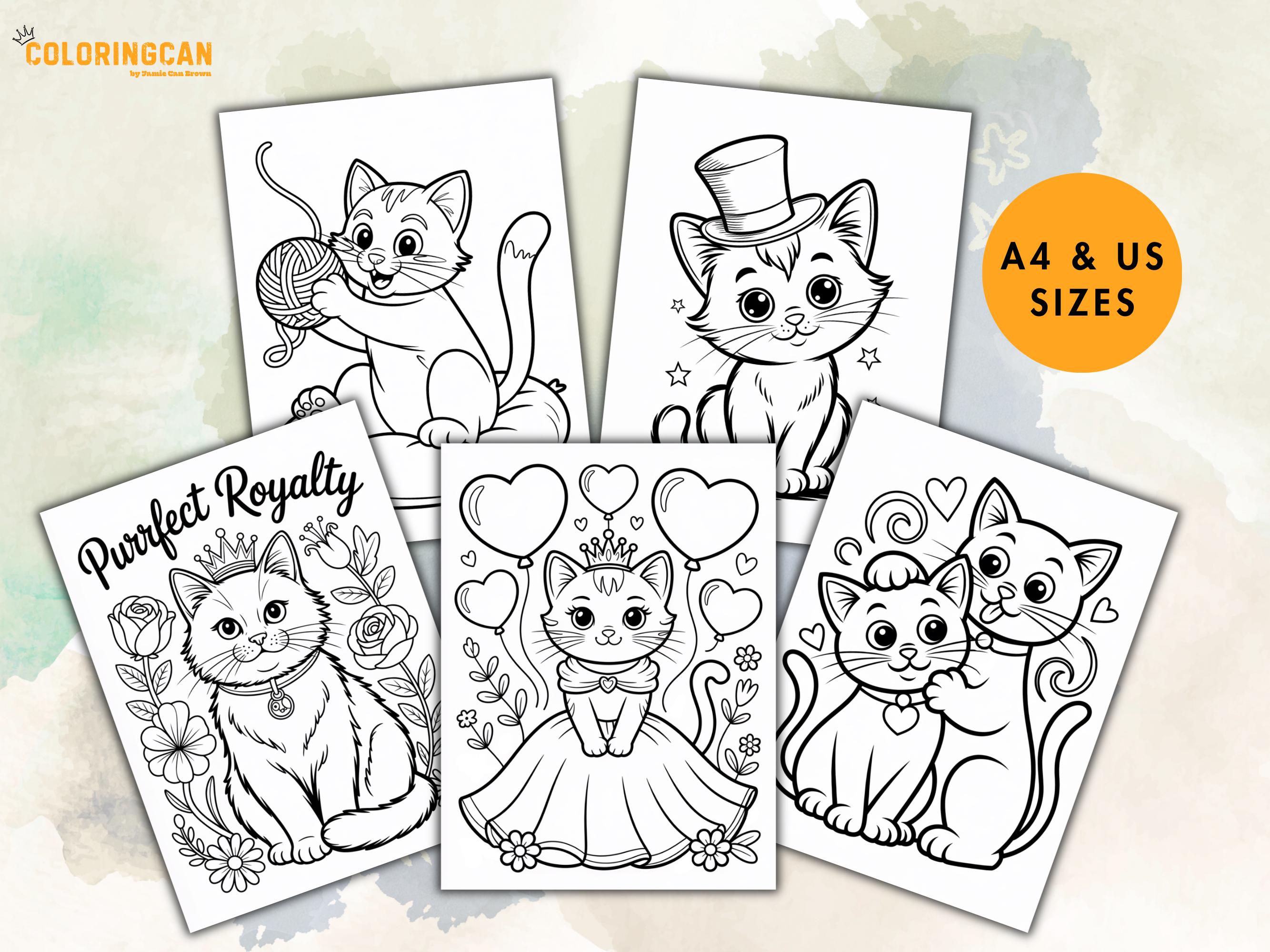 Adorable Cat Coloring Pages, Cozy Home Kawaii Feline Art Pages, Easy ...