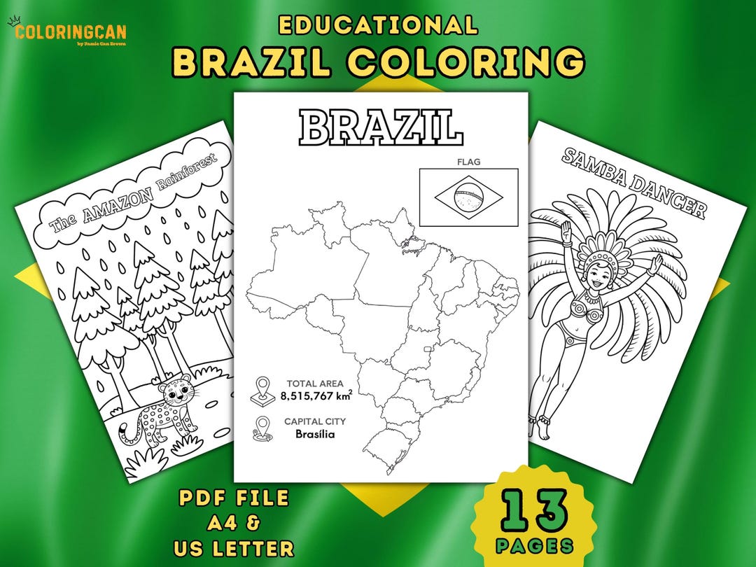 Educational Brazil Coloring Book, Learn Cultural Activity With Map ...