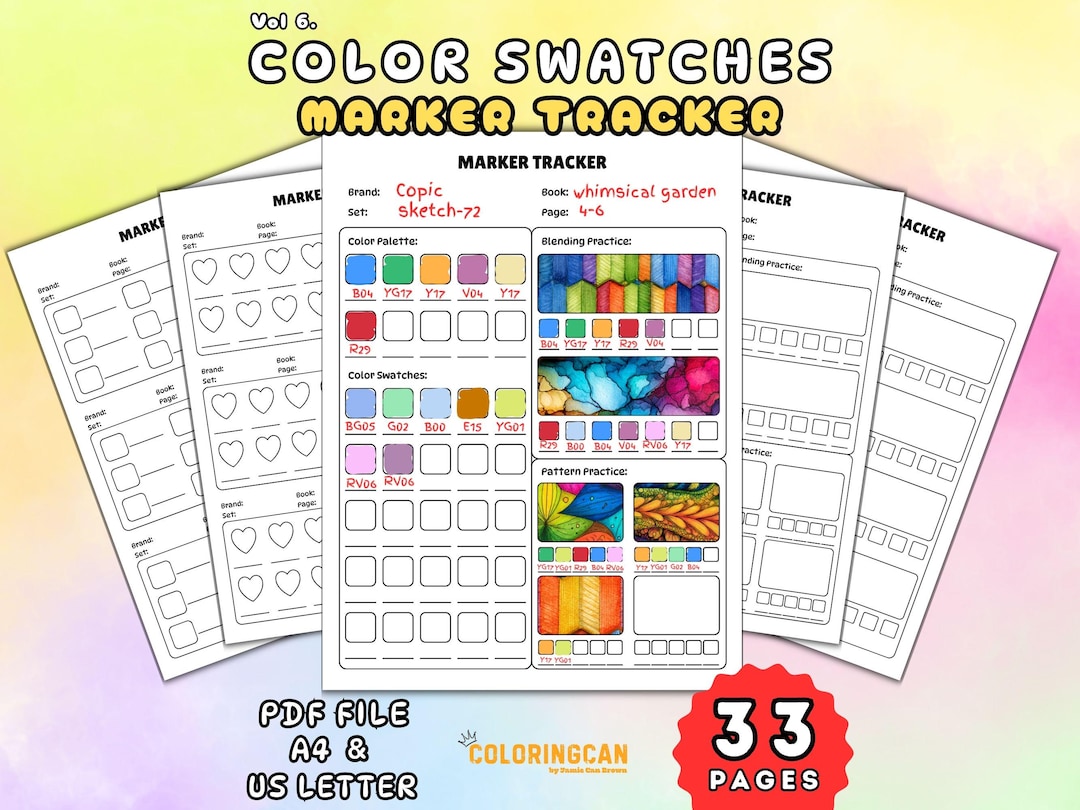 Marker Tracker Workbook Printable | Color Swatch Pages | Color Blending ...
