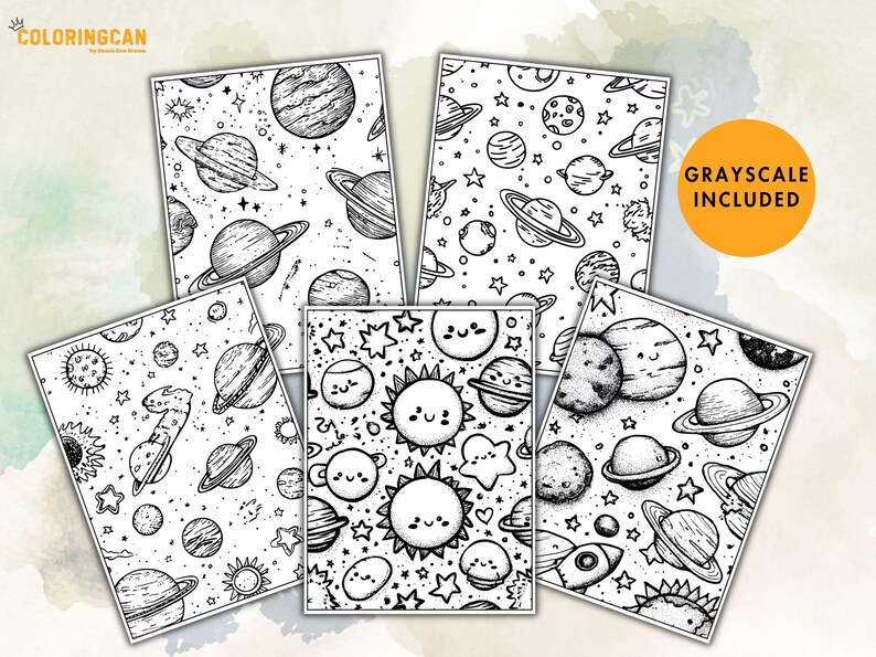 Outer Space Doodle Coloring Book, Galactic Universe Planet Art, Cosmic ...