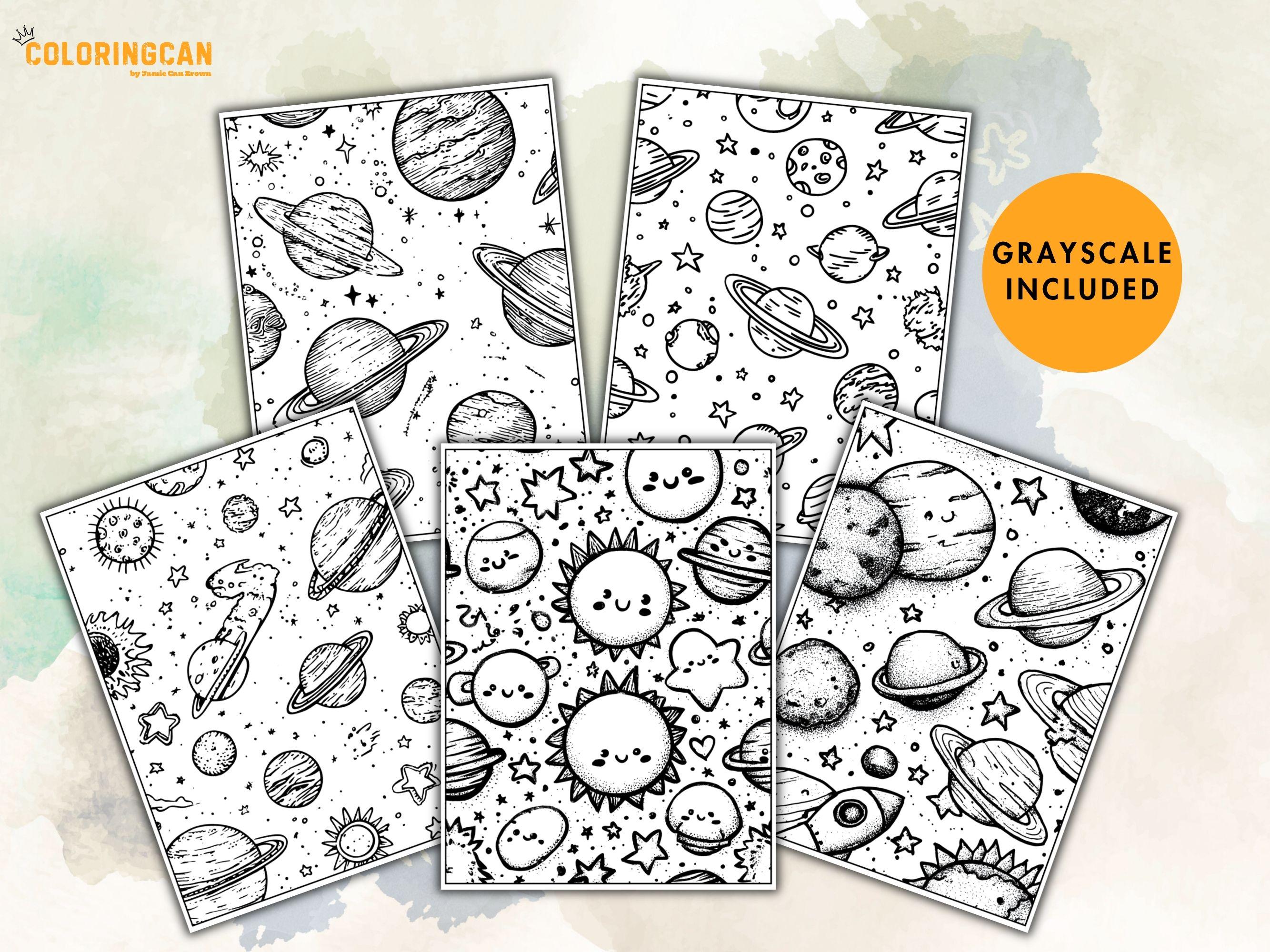 Outer Space Doodle Coloring Book, Galactic Universe Planet Art, Cosmic ...