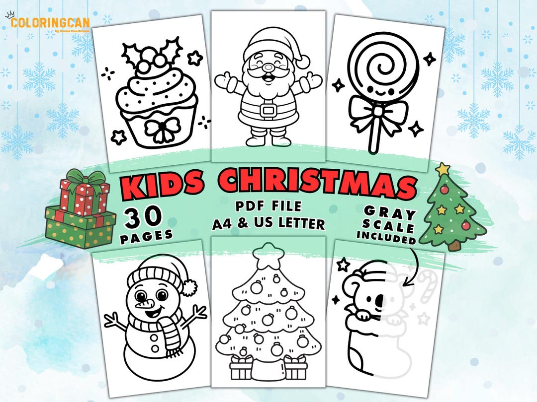 Kids Christmas Digital Coloring Book, Bold Easy Lines Simple Holiday ...