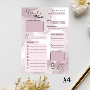 Daily Planner Printable Pink Marble With Selfcare Section and Affirming ...
