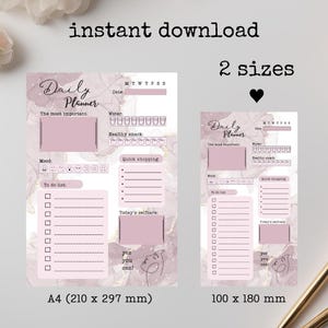 Daily Planner Printable Pink Marble With Selfcare Section and Affirming ...