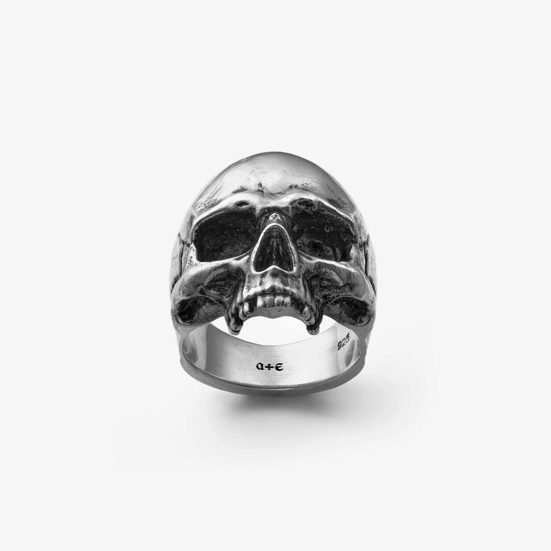 Cranium Silver & Gold Skull Ring, Gothic Statement Ring With Hand ...