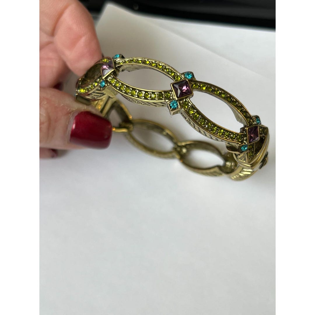 Beautiful Heidi Daus Modern Blue and Purple Crystal Gold Tone Hinged ...