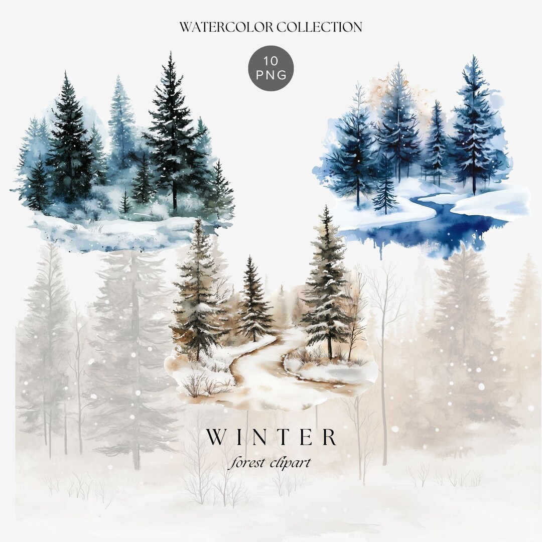 Watercolor Winter Forest Clipart, Winter Woodland Scene Png, Winter ...
