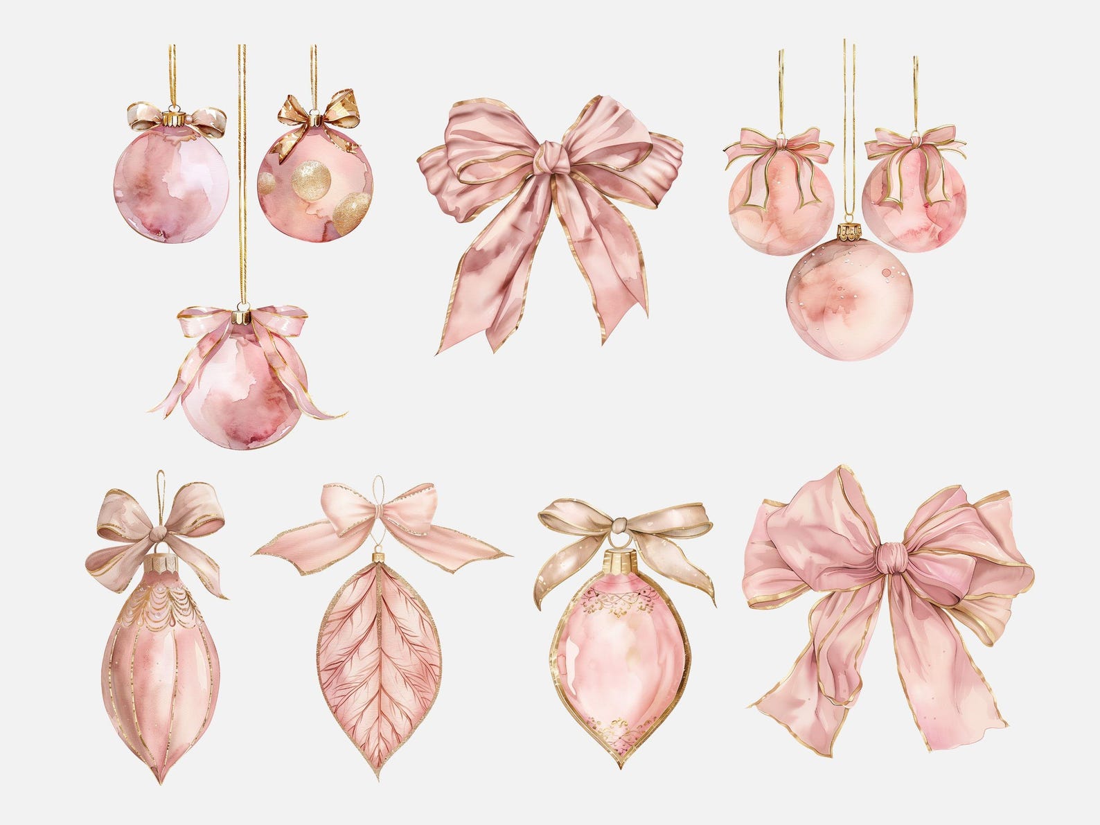 Watercolor Christmas Ornament Clipart – Vintage Pink Baubles PNG ...