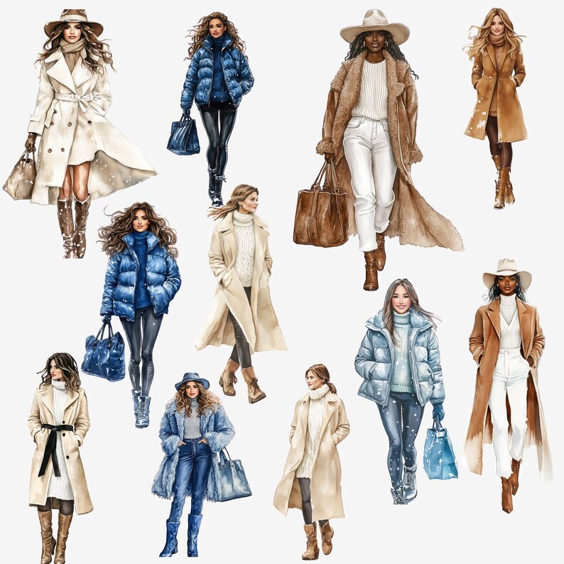Watercolor Winter Girls Clipart, Fashion Girl Clipart, Watercolor ...