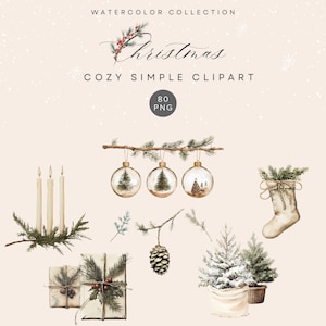 Watercolor Cozy Christmas Clipart Set – Neutral Holiday Decor PNG ...