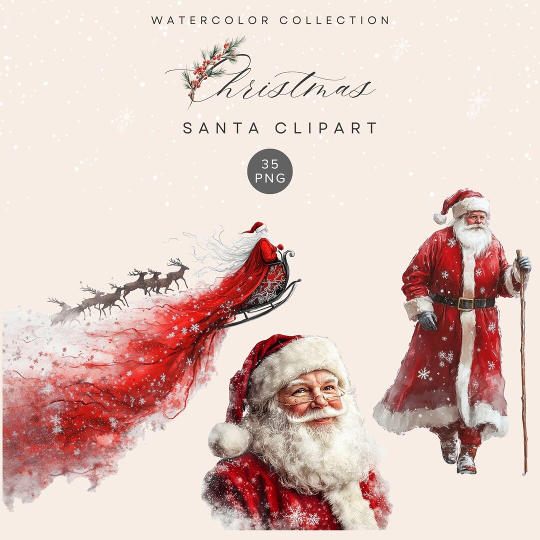 Watercolor Christmas Santa Clipart, Santa Claus Png, Festive Christmas ...