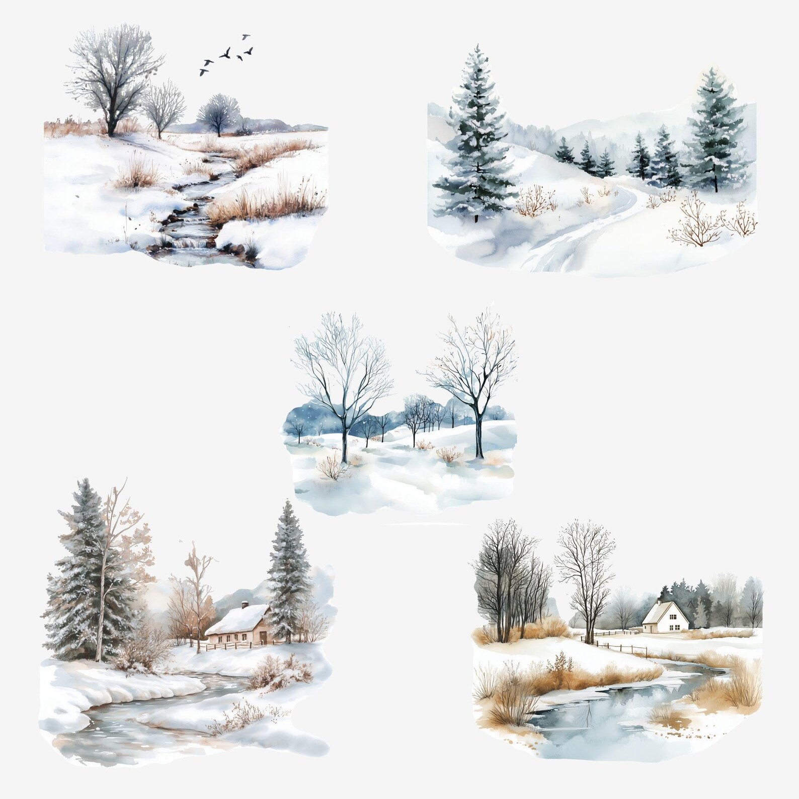 Watercolor Winter Landscape – Snowy Forest Scene Art, Cozy Holiday ...