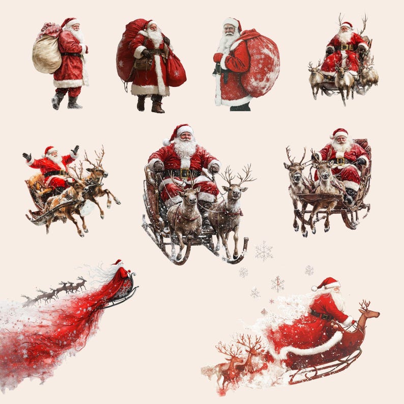 Watercolor Christmas Santa Clipart – Santa Claus Reindeer PNG, Holiday ...