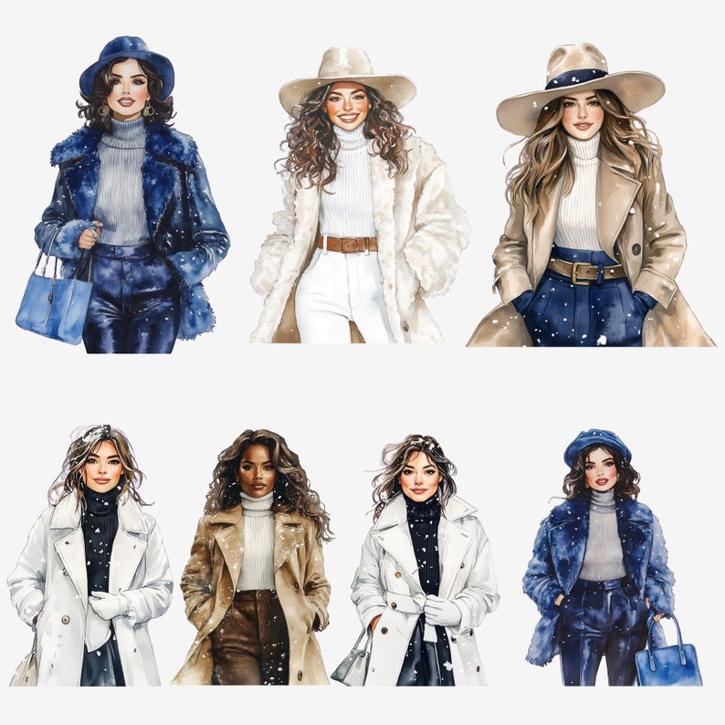 Watercolor Winter Girls Clipart, Fashion Girl Clipart, Watercolor ...