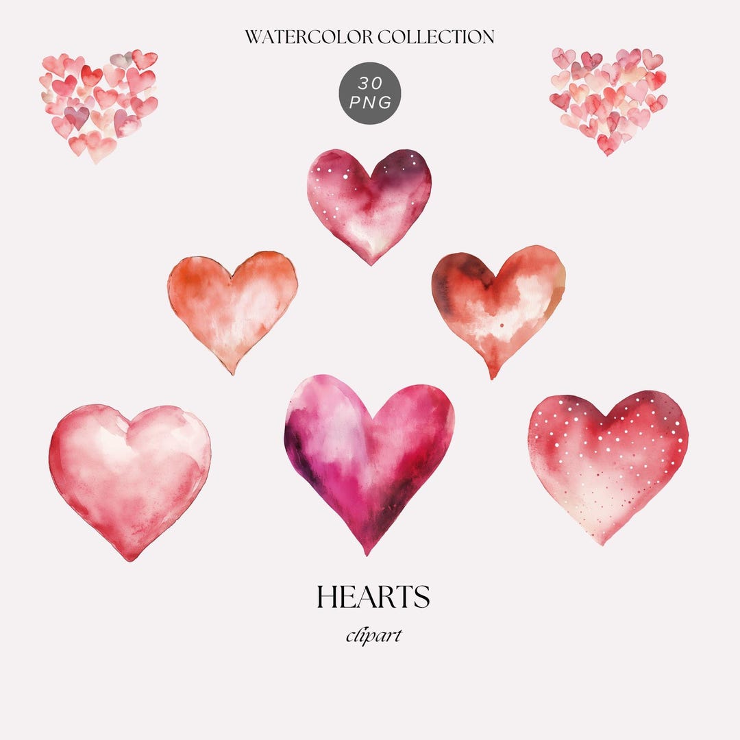 Watercolor Hearts Clipart – Red & Pink Heart Art, Romantic Wedding ...
