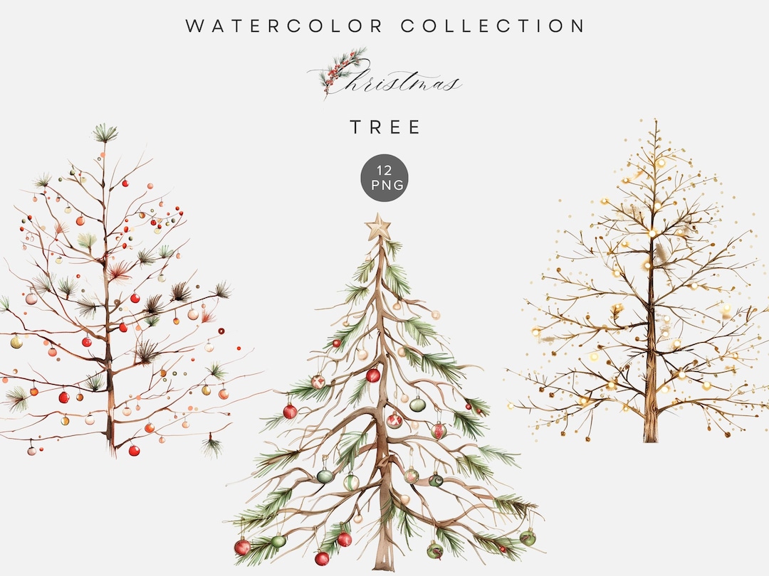 Watercolor Christmas Tree Clipart – Holiday PNG, Festive Winter Decor ...