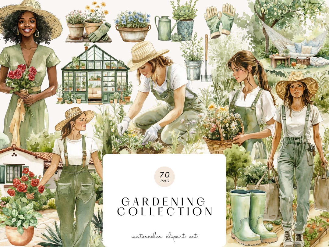 Watercolor Gardening Clipart – Tools & Plants Set, Digital Download - Etsy