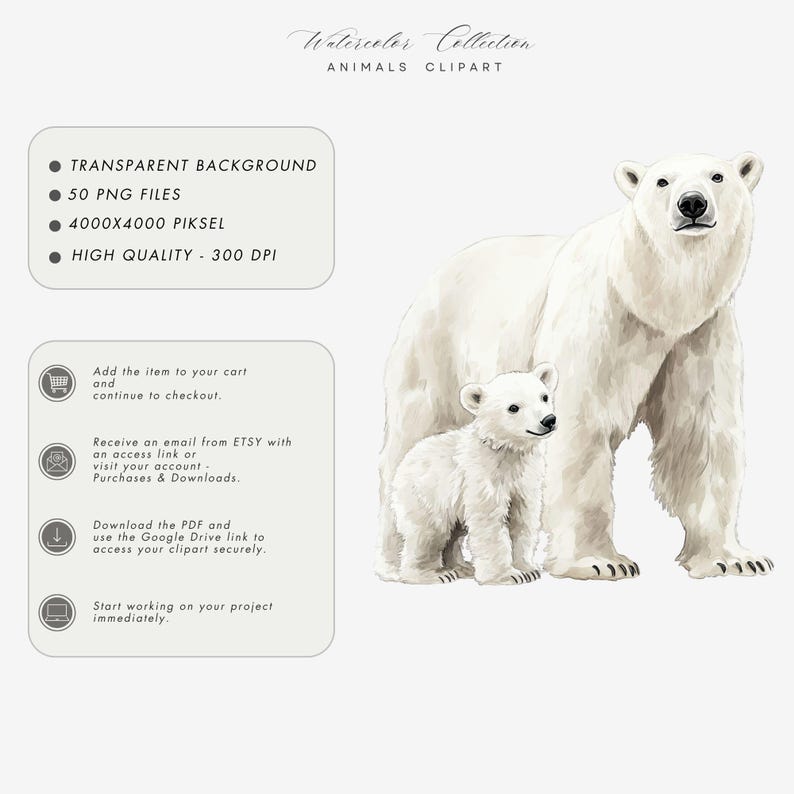 Watercolor Winter Animals Clipart, Arctic Wildlife Animals Clipart ...