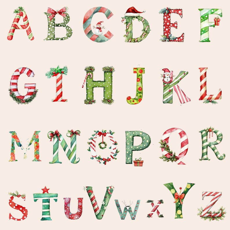 Christmas Alphabet Numbers Clipart – Watercolor Festive Letters PNG ...