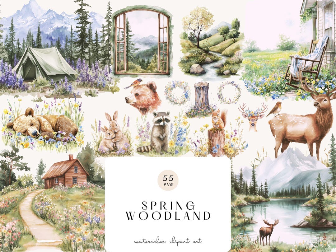 Watercolor Spring Woodland Clipart, Forest Animals, Woodland Animals ...