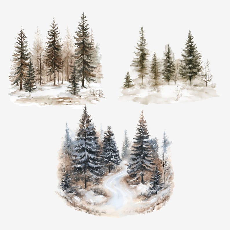 Watercolor Winter Forest Clipart, Winter Woodland Scene Png, Winter ...