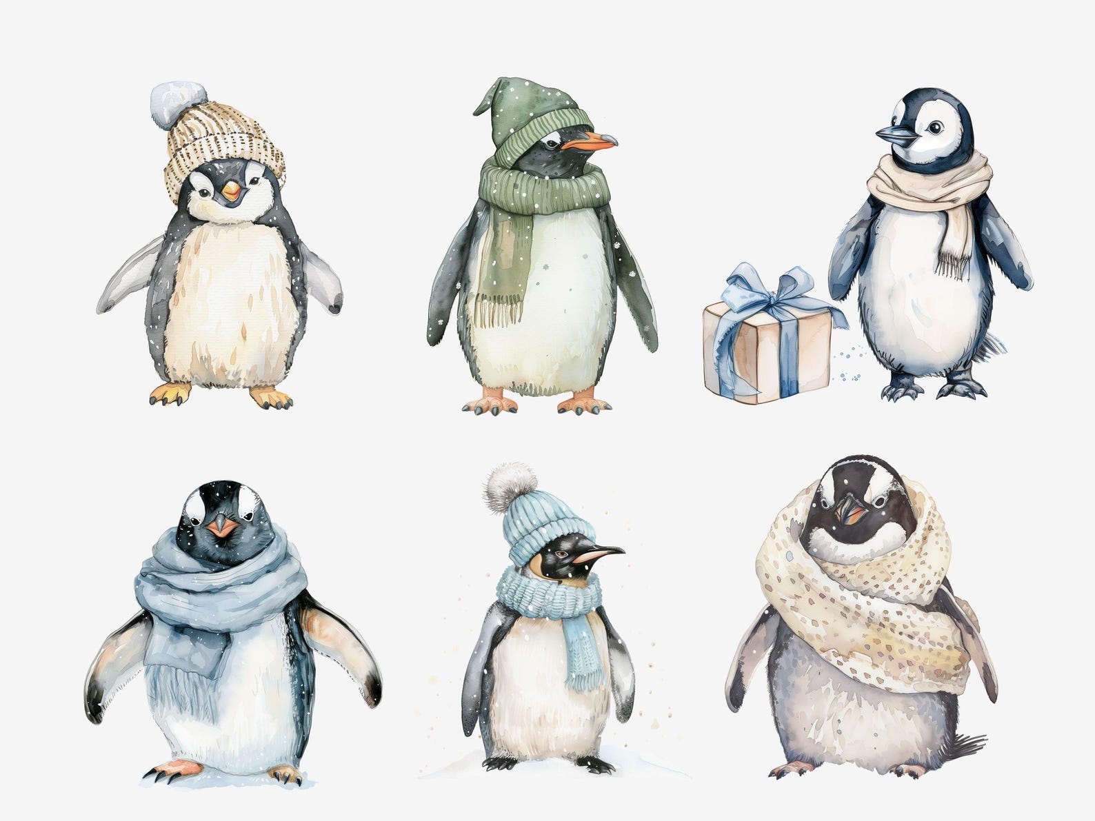 Watercolor Winter Penguin Clipart, Winter Animals Clipart, Penguin ...