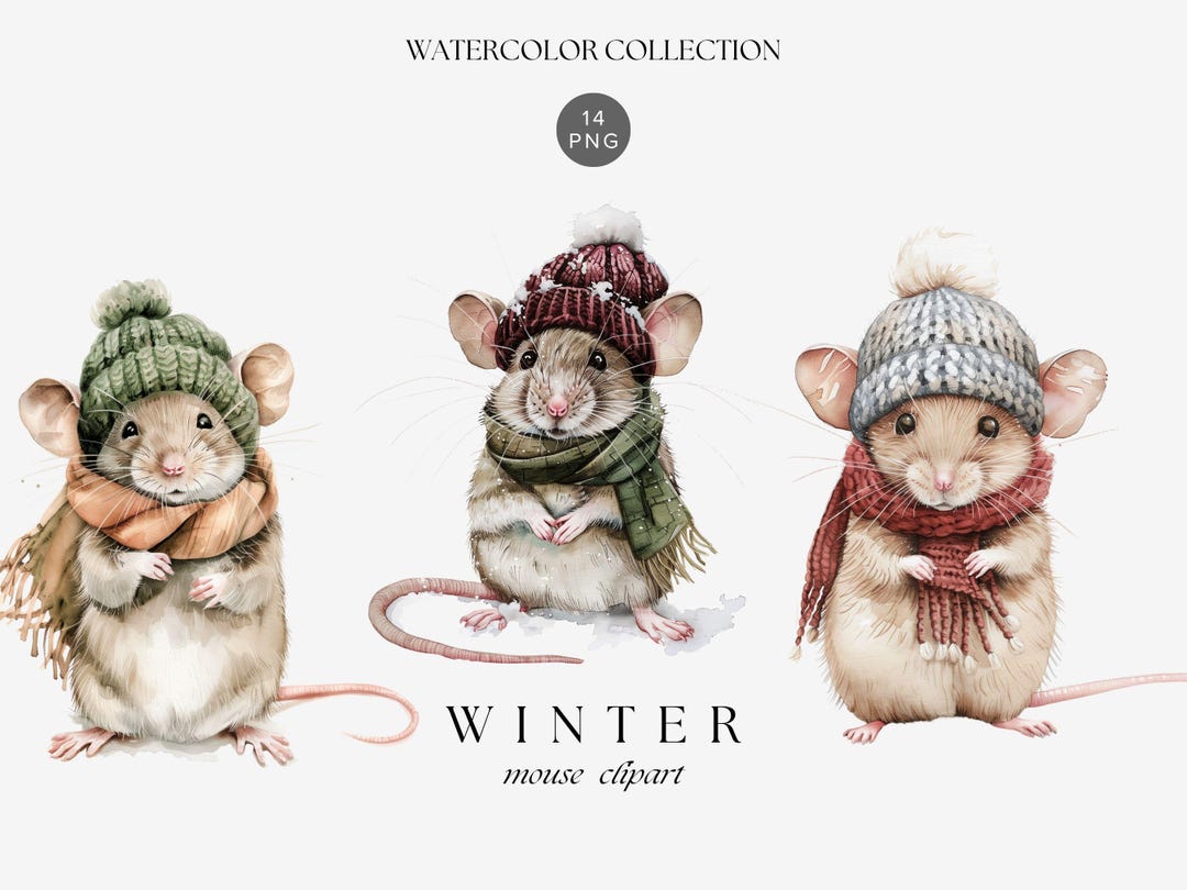 Watercolor Winter Mouse Clipart – Woodland Animal Art, Digital Download ...